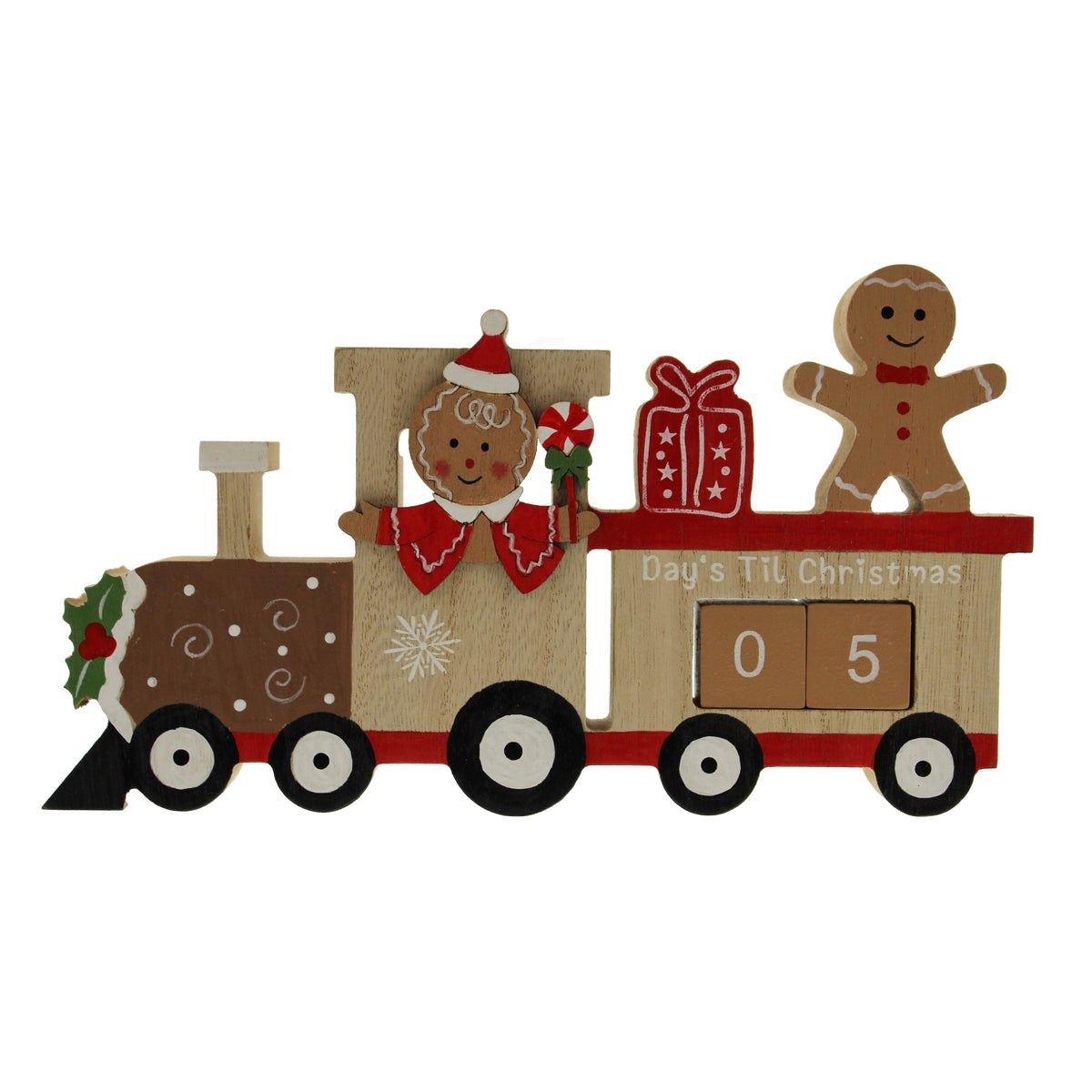 Wooden Pudding Countdown Gingerbread Train Christmas Decoration ...