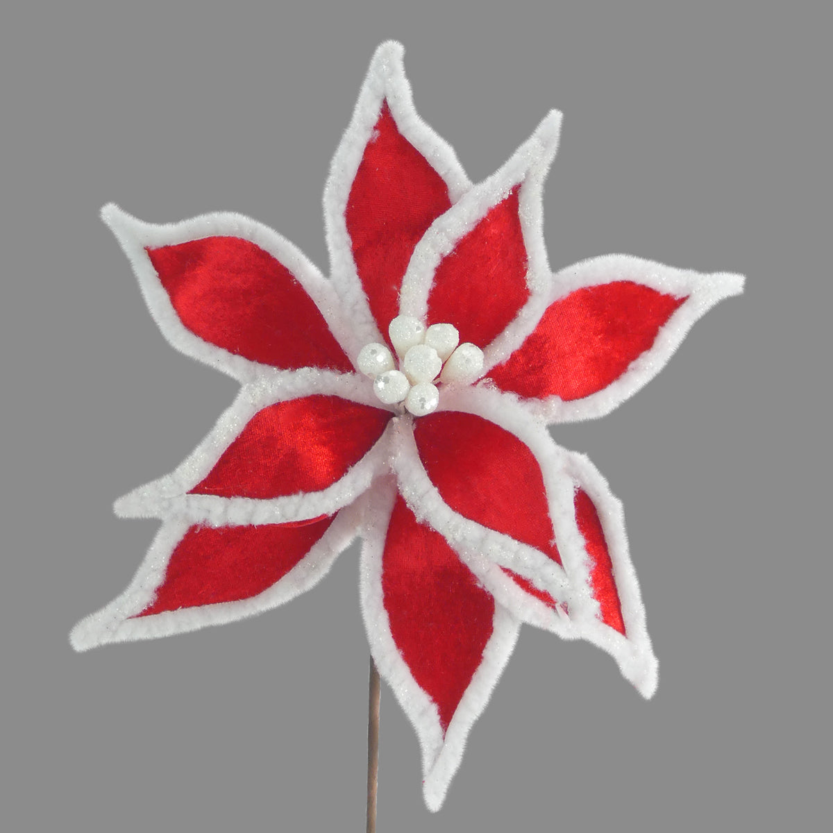 Red & White Fur Edge Candy Cane Poinsettia on Stem - 65cm – Southwood ...