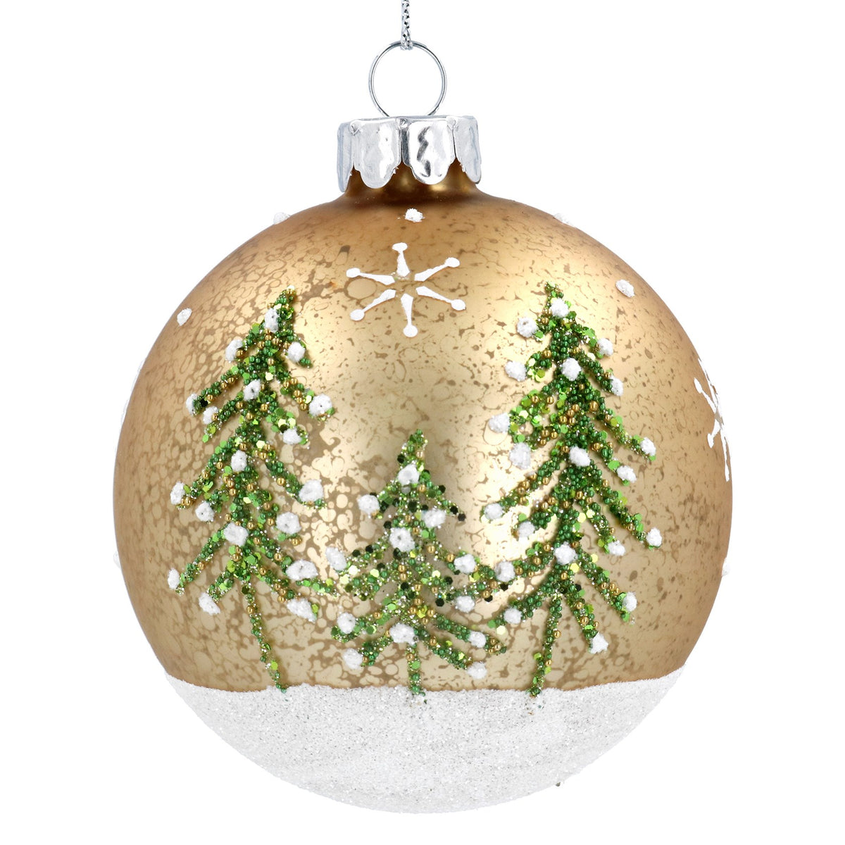 Gisela Graham - Gold and White Sparkling Glass Bauble with Tree Detail ...