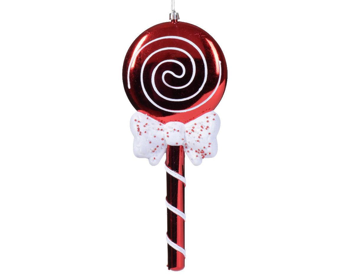 X- Large Shiny Red & White Swirl Lollipop with Sprinkle Bow Hanging Ch ...