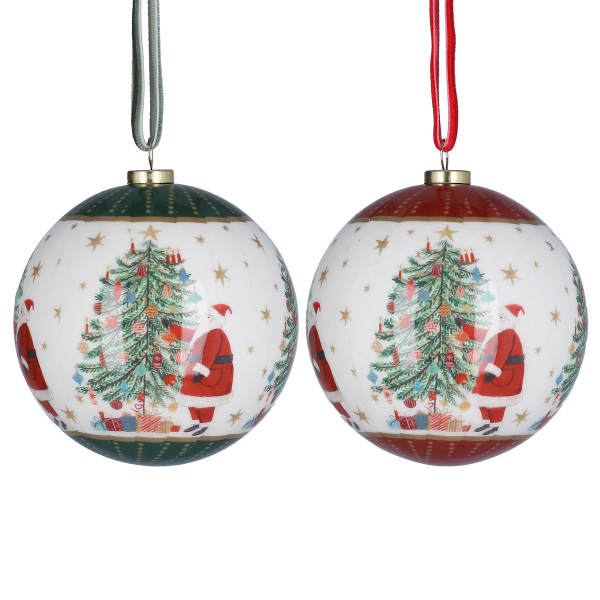 Gisela Graham Shiny Red & Green Traditional Santa with Christmas Tree ...