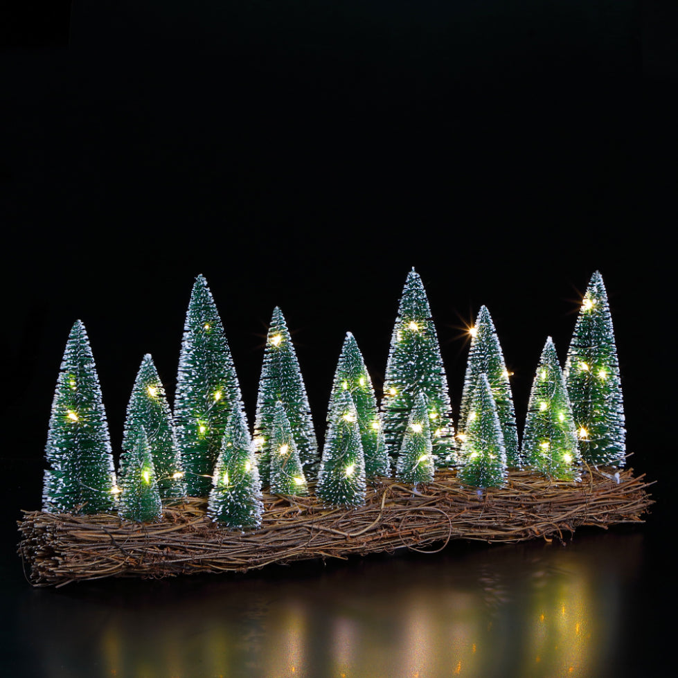 NOMA Rattan Tree Scene with 15 Bristle Trees and LED String Lights ...