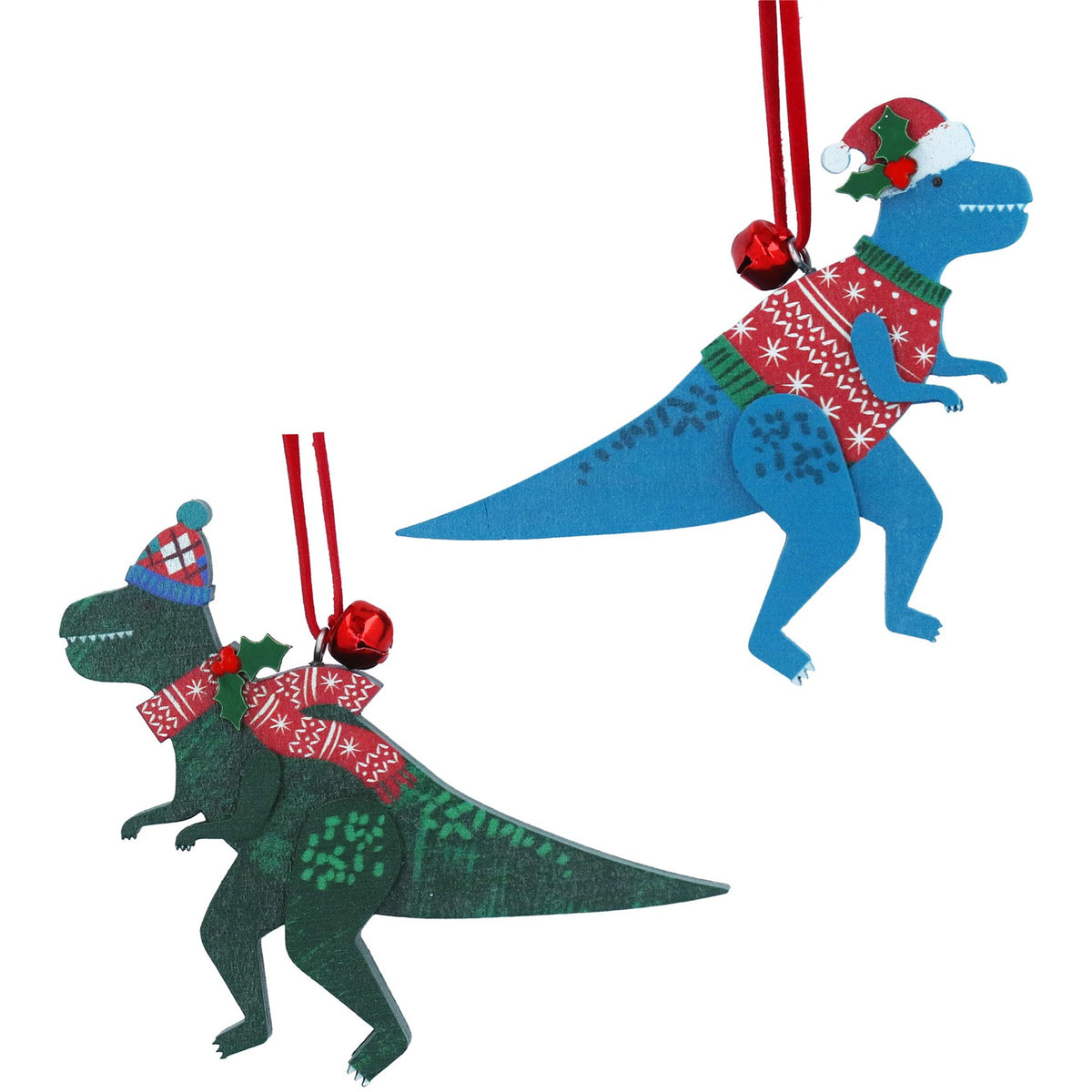 Gisela Graham Jolly T-Rex Wood Christmas Bauble – Southwood Christmas Shop