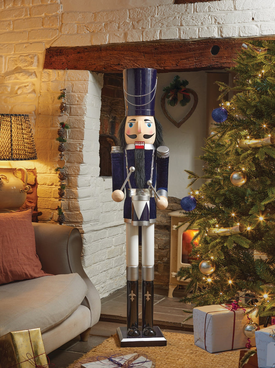 Three Kings Giant Giga Navy Blue & Silver Nutcracker with Drum 1.5m Ta ...
