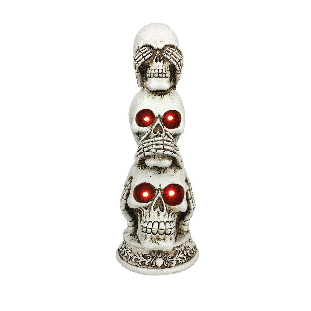 See No, Speak No, Hear No Evil Stack of Skulls with LED Light Up Eyes ...