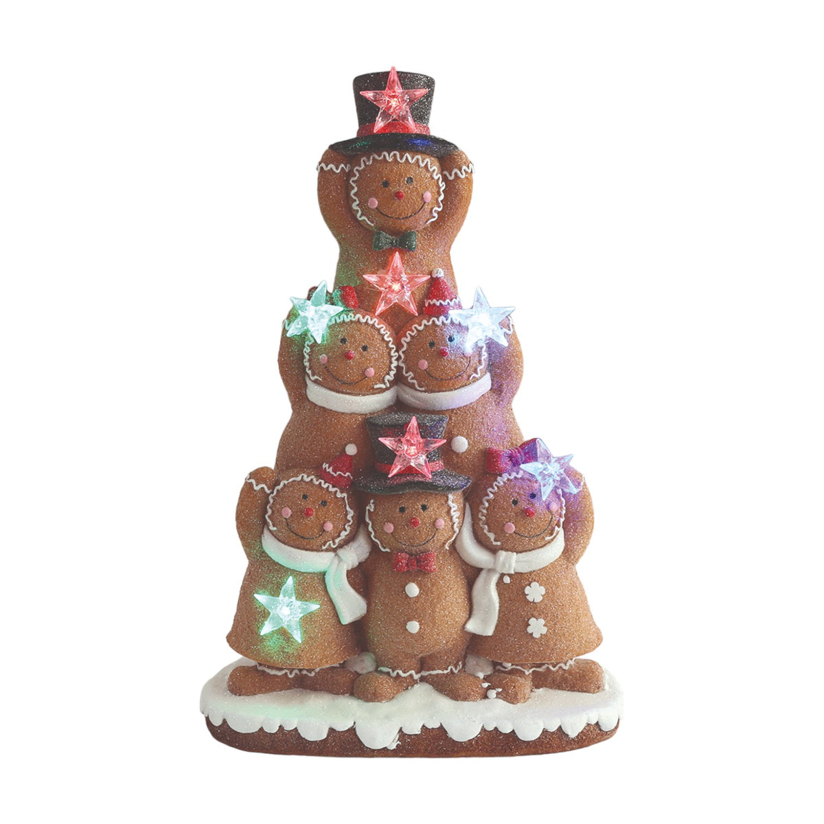 Light Up LED Gingerbread Family Pyramid with Stars - 37cm – Southwood ...