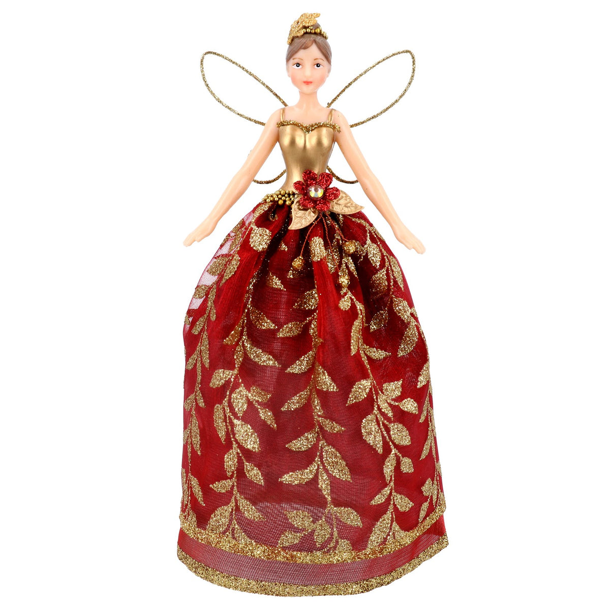 Gisela Graham - Red and Gold Leaf Fairy Tree Topper - Small 18cm ...
