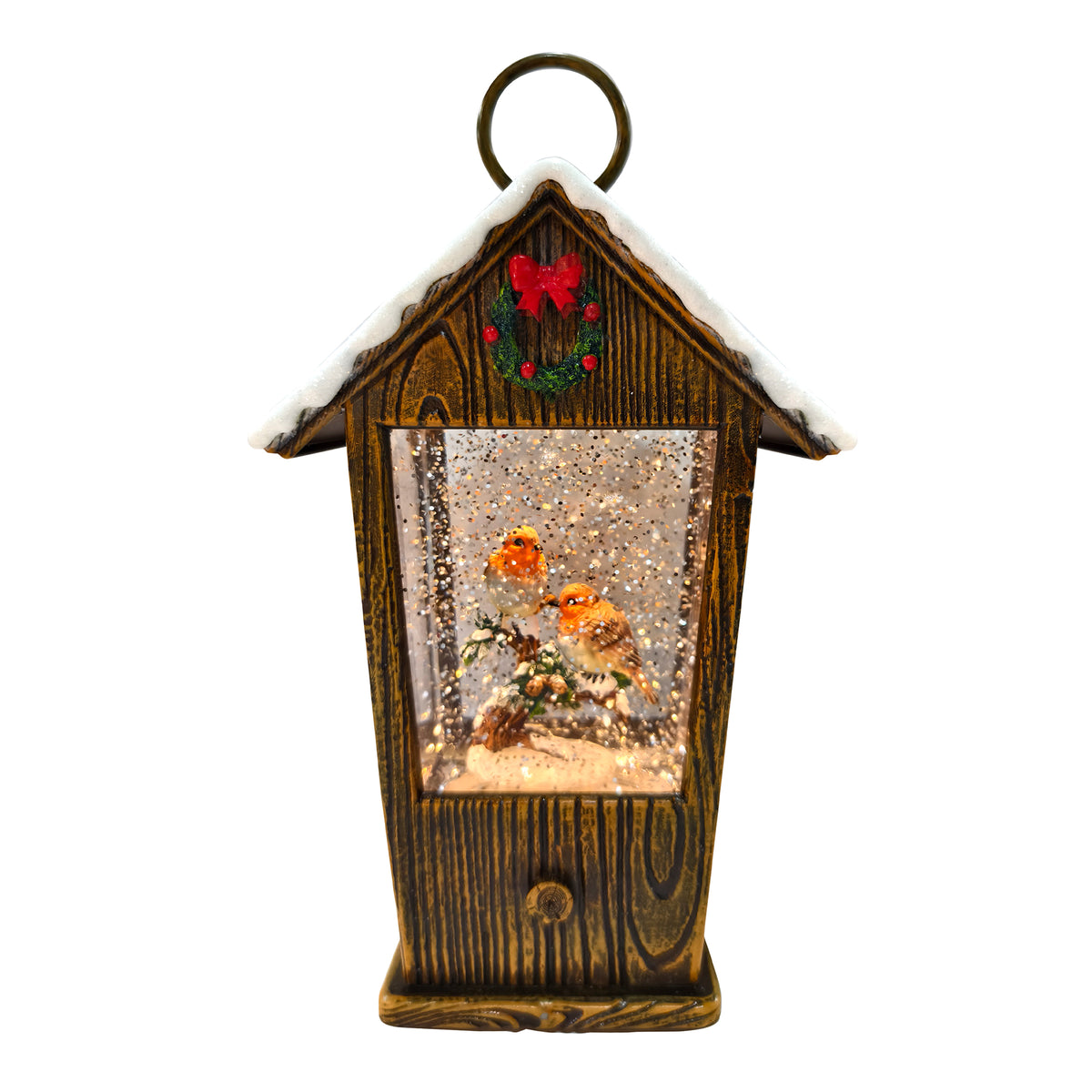 Light Up LED Christmas Robin House Glitter Water Spinner - 25.5cm ...