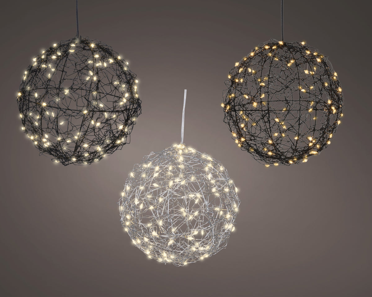 Lumineo 15cm Indoor or Outdoor Metal Ball Light with 60 Warm White - B ...