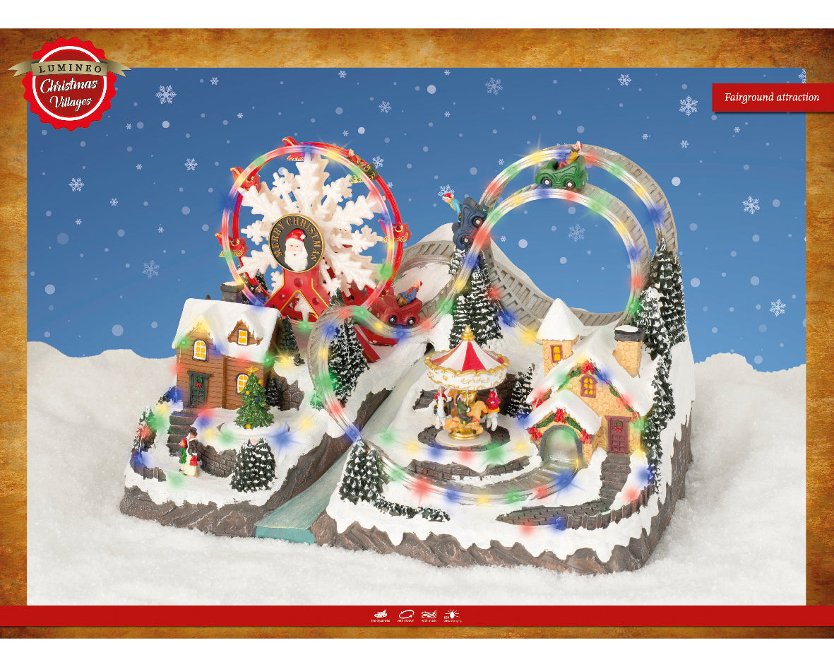 LED Christmas Fairground Rollercoaster & Ferris Wheel Scenery Village ...