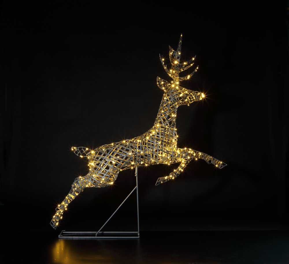 NOMA Grey Rattan Richmond Leaping Reindeer Stag with 300 Duo LEDs Warm ...