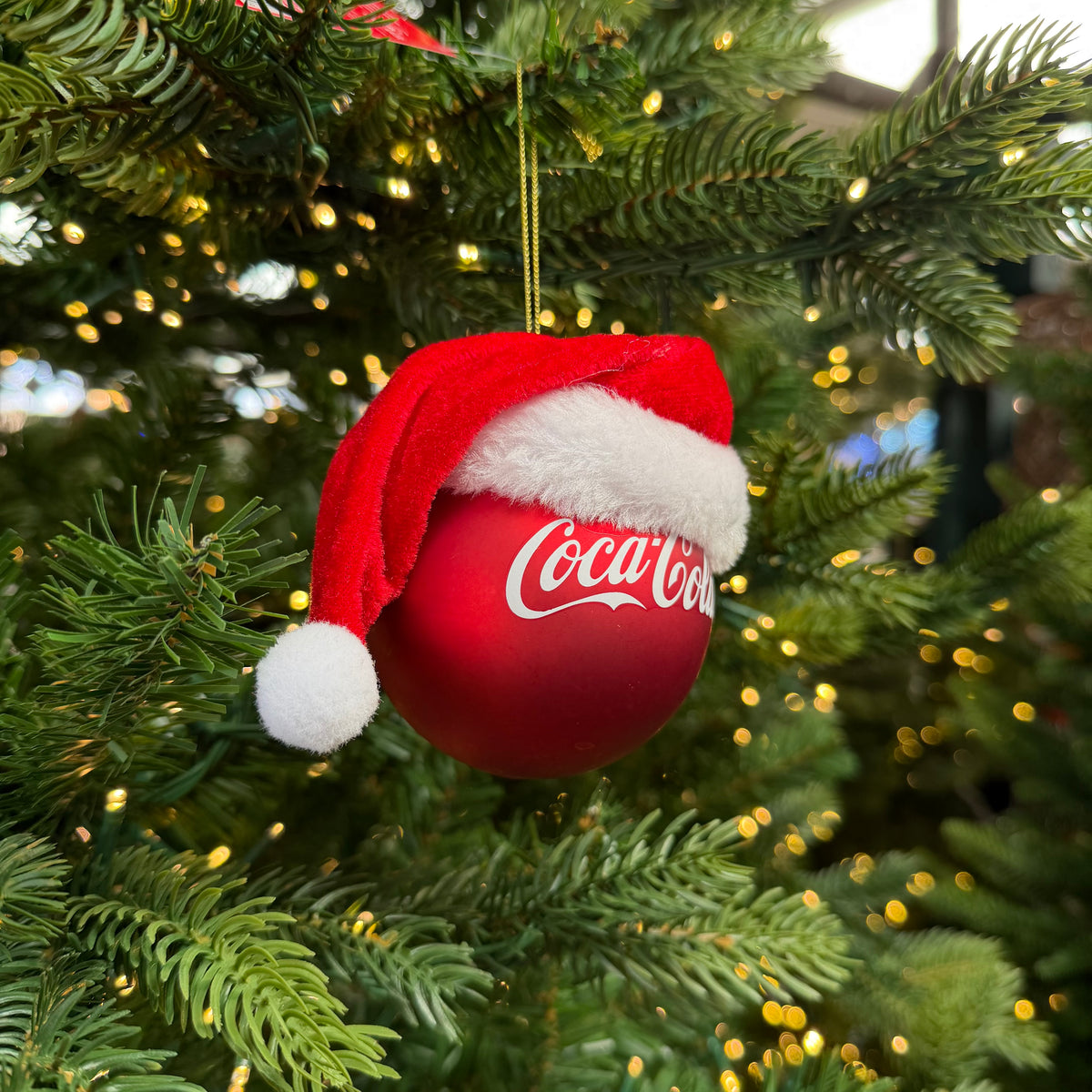 Glass Coca Cola Round Bauble with Santa Hat Christmas Bauble ...