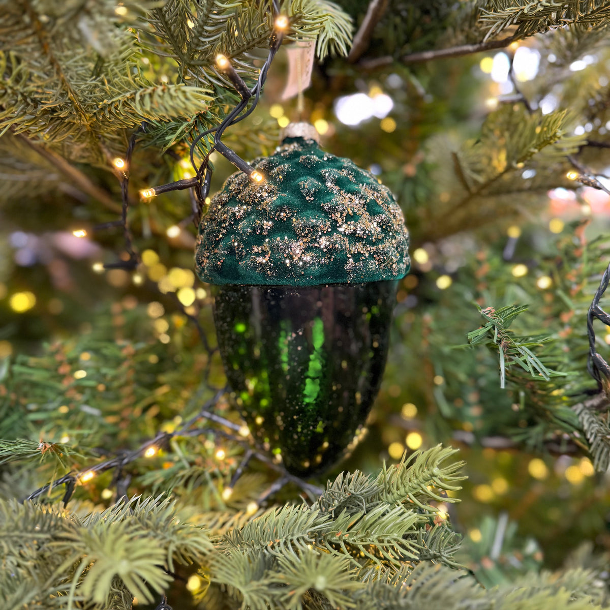 Large Glass Emerald Green Flock Pinecone Bauble – Southwood Christmas Shop