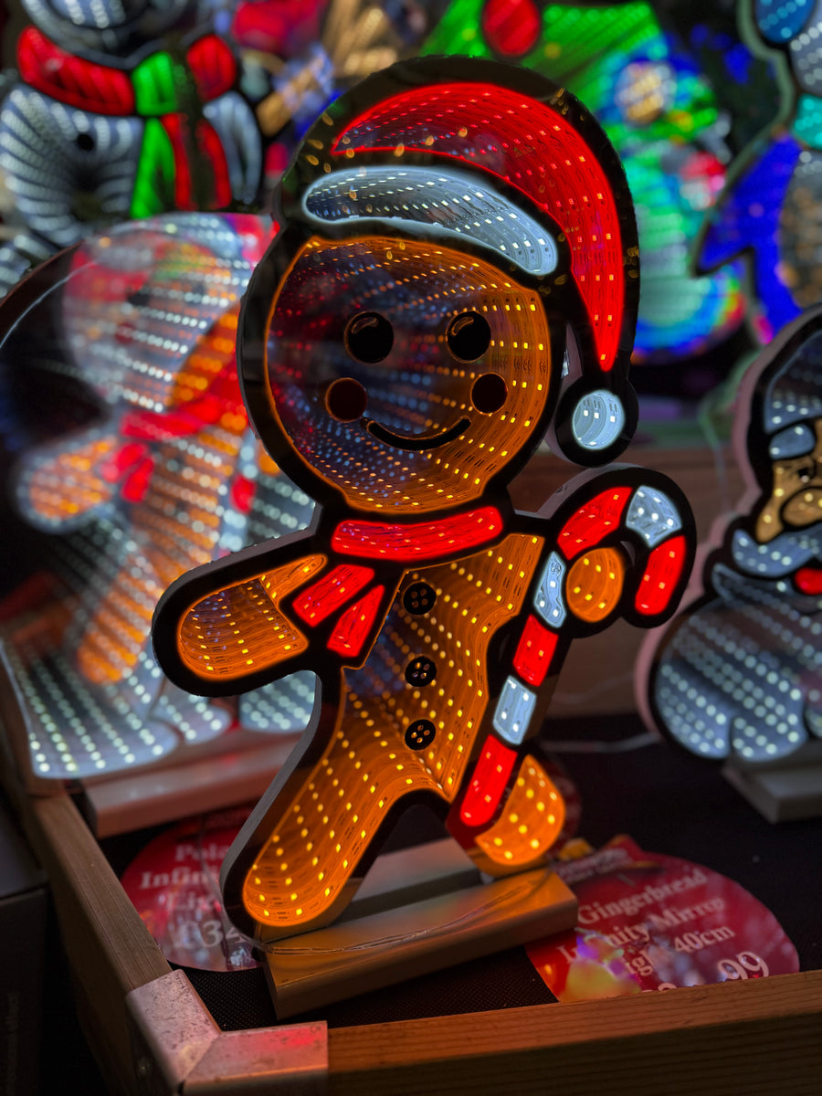 Three Kings Mr Gingerbread with Candy Cane Christmas Infinity Mirror L ...
