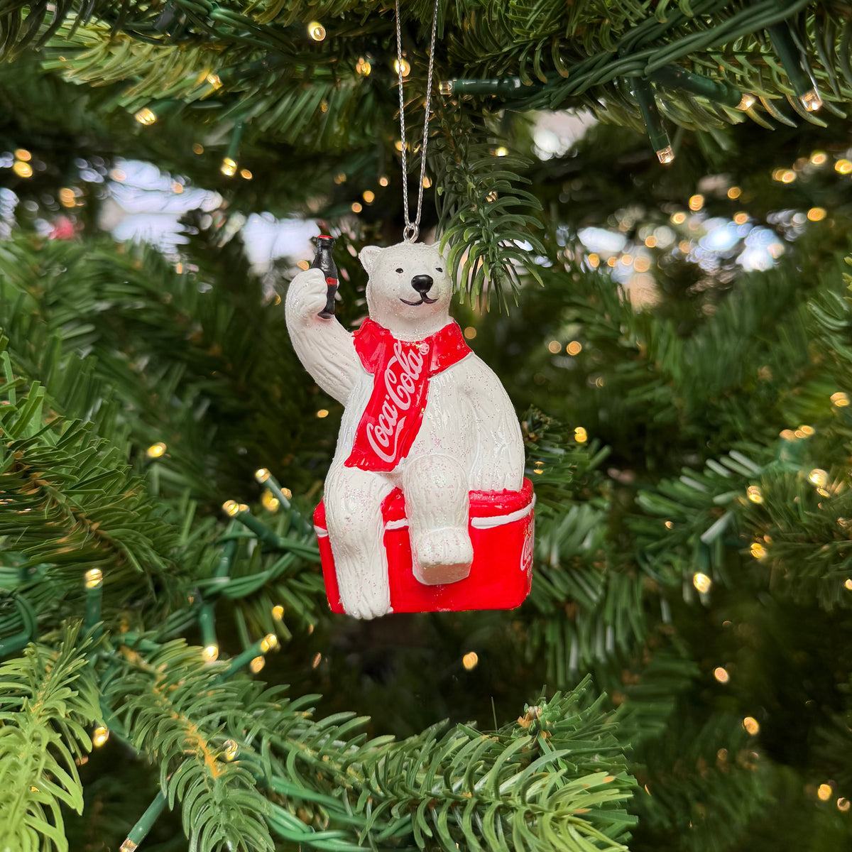 Coca-Cola Polar Bear on Cooler Christmas Bauble – Southwood Christmas Shop