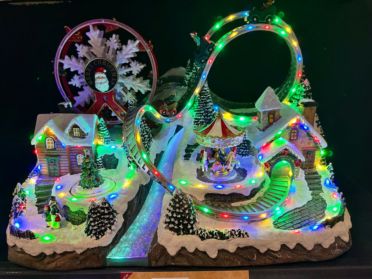 LED Christmas Fairground Rollercoaster & Ferris Wheel Scenery Village ...