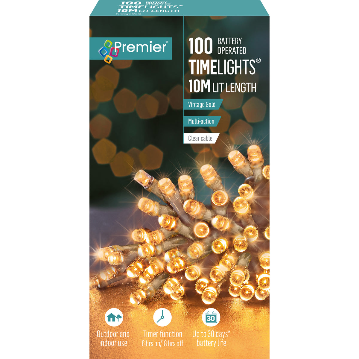 Battery Operated Multi Action Vintage Gold LED String Time Lights Clea ...