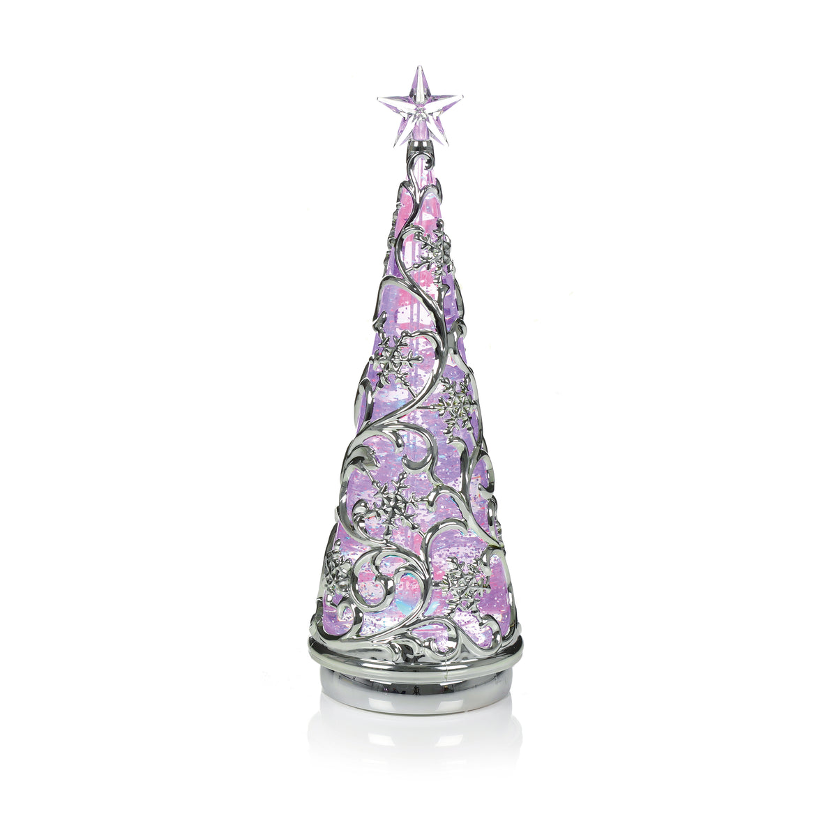 Chrome Christmas Tree with Star Colour Changing LED Glitter Water Spin ...