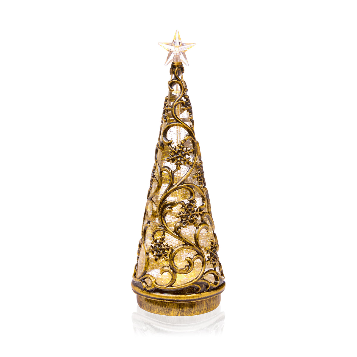 Bronze Christmas Tree with Star Warm White LED Glitter Water Spinner ...