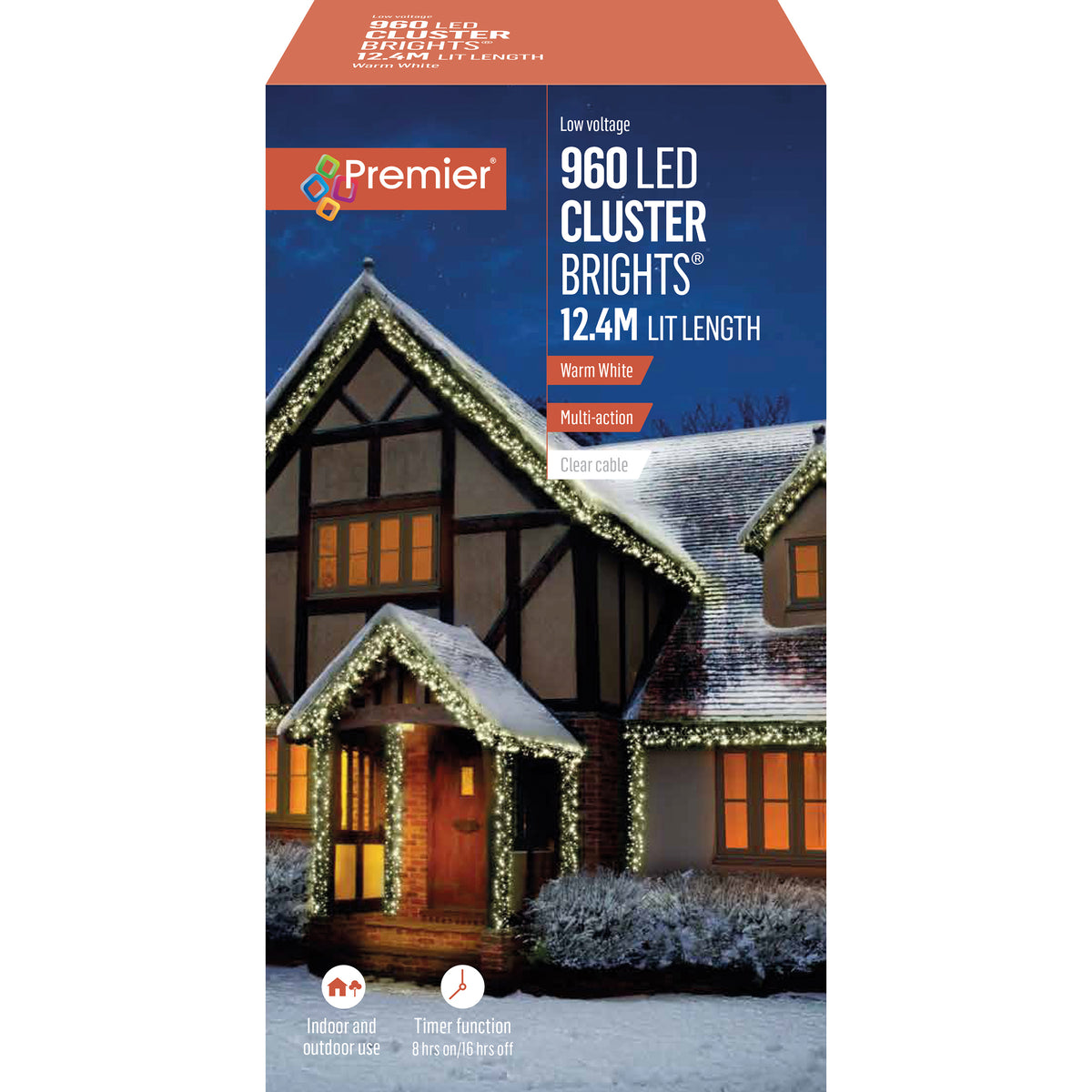 Premier Warm White LED Multi Action Christmas Cluster Lights Cluster B ...