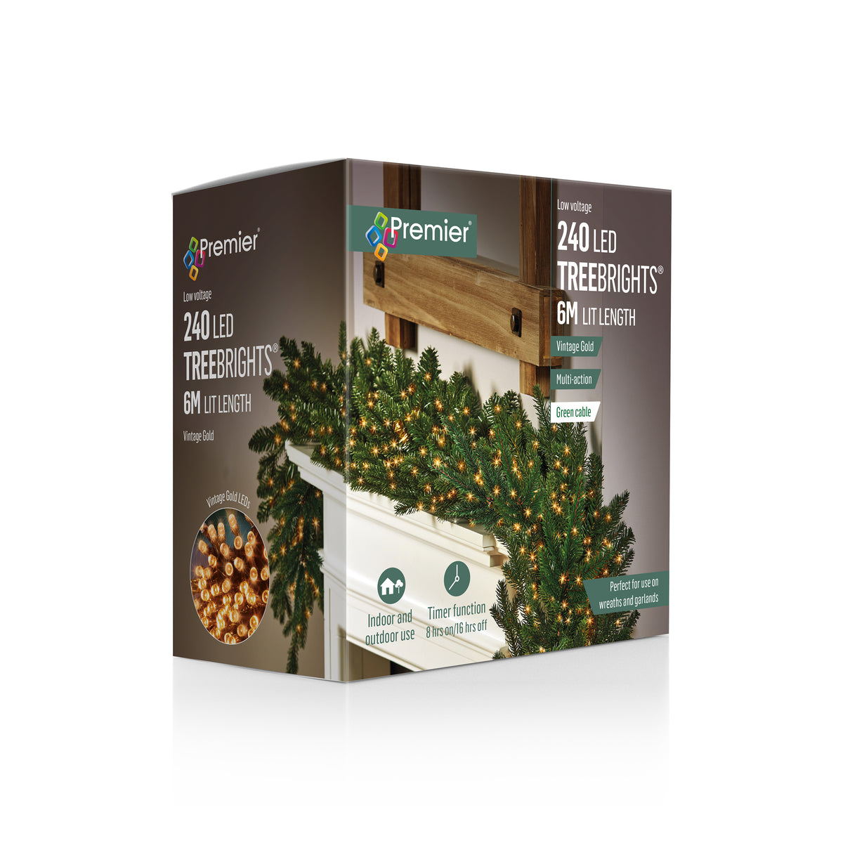 Premier Vintage Gold Multi Action LED Tree Brights Timer Christmas Tre ...