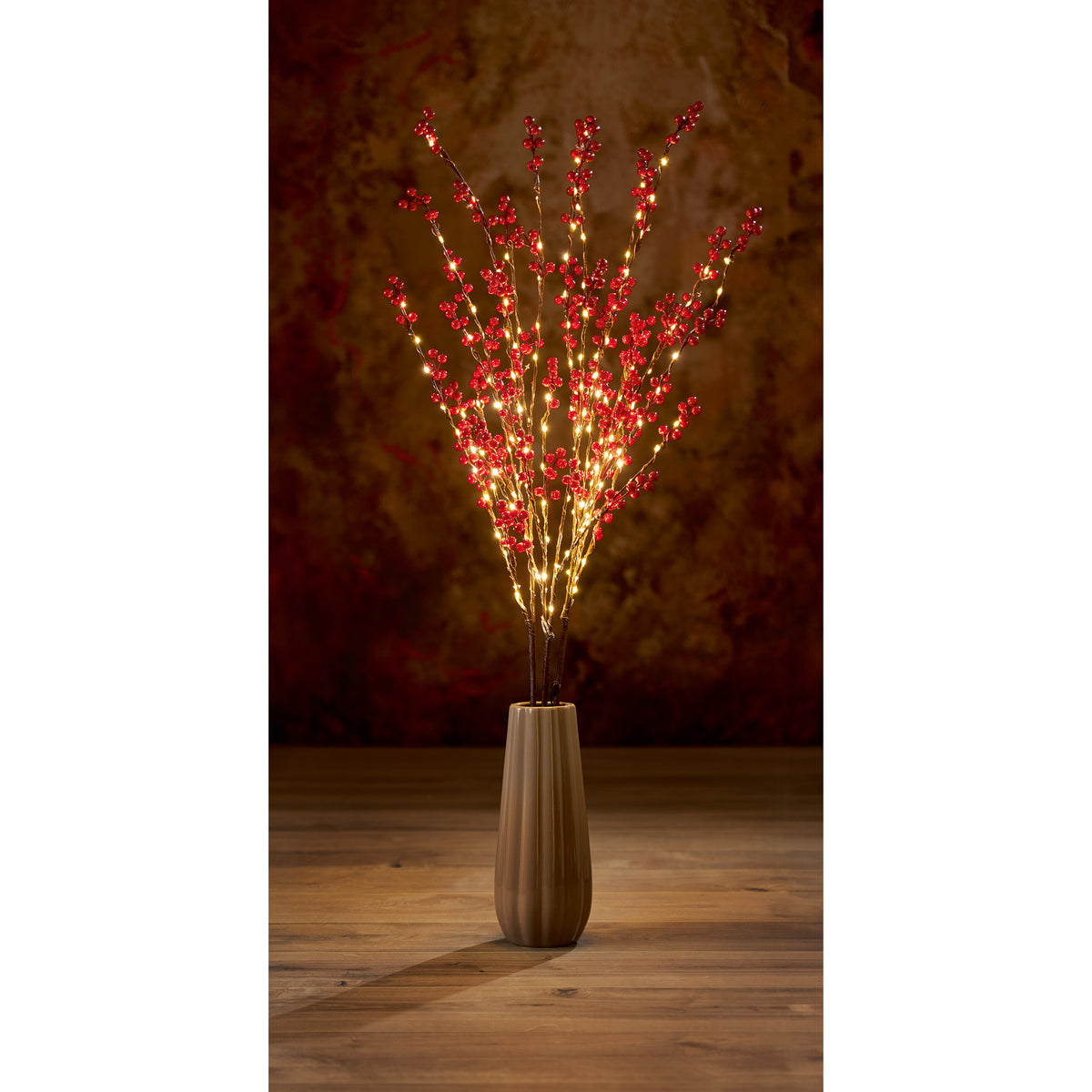 Set of 3 Warm White Red Holly LED Branches - 100cm – Southwood ...