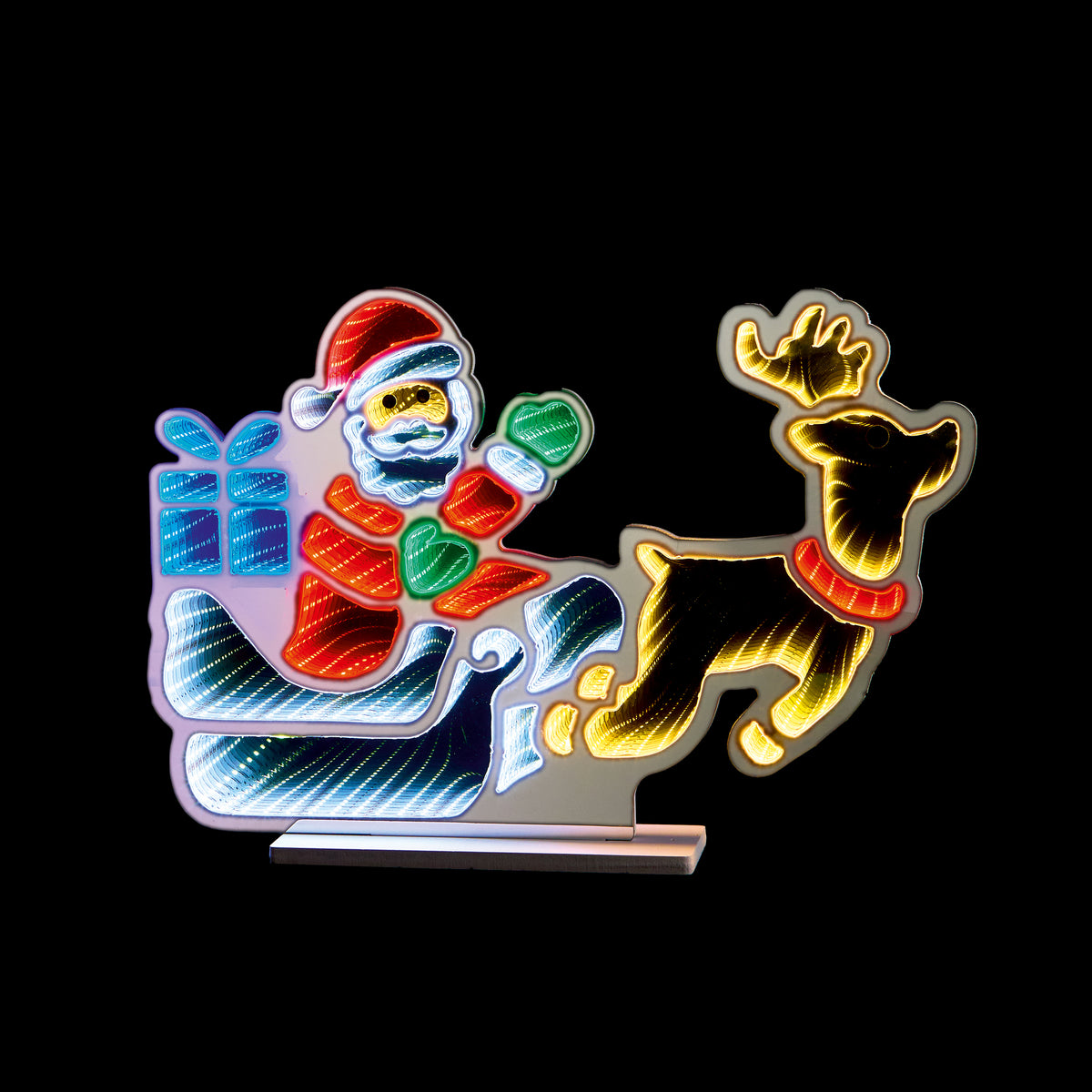 Premier Standing Santa in Sleigh with Present Infinity Mirror Light 60 – Southwood Christmas Shop