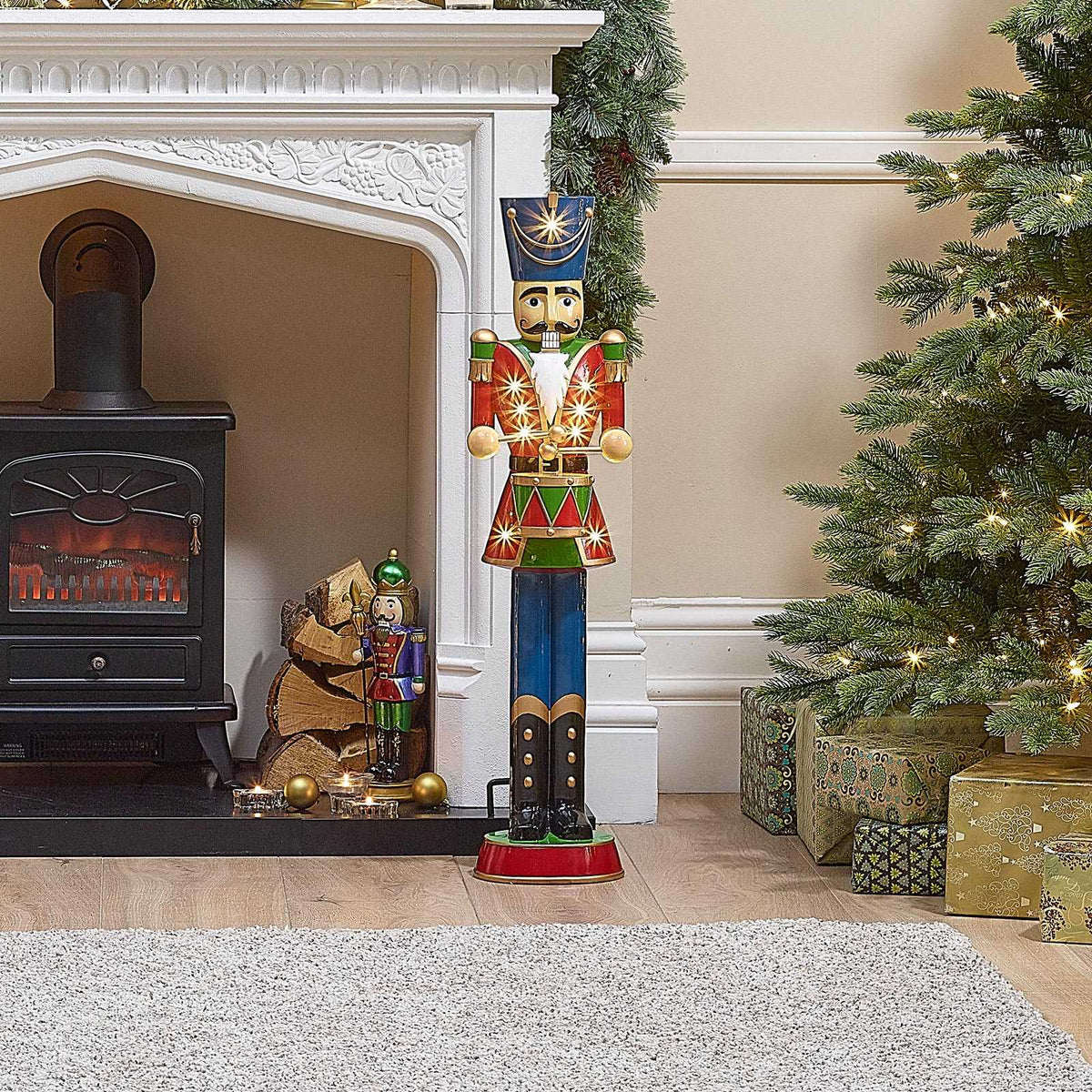 Norbert The 3ft Red Large Light Up LED Christmas Nutcracker with Drum ...