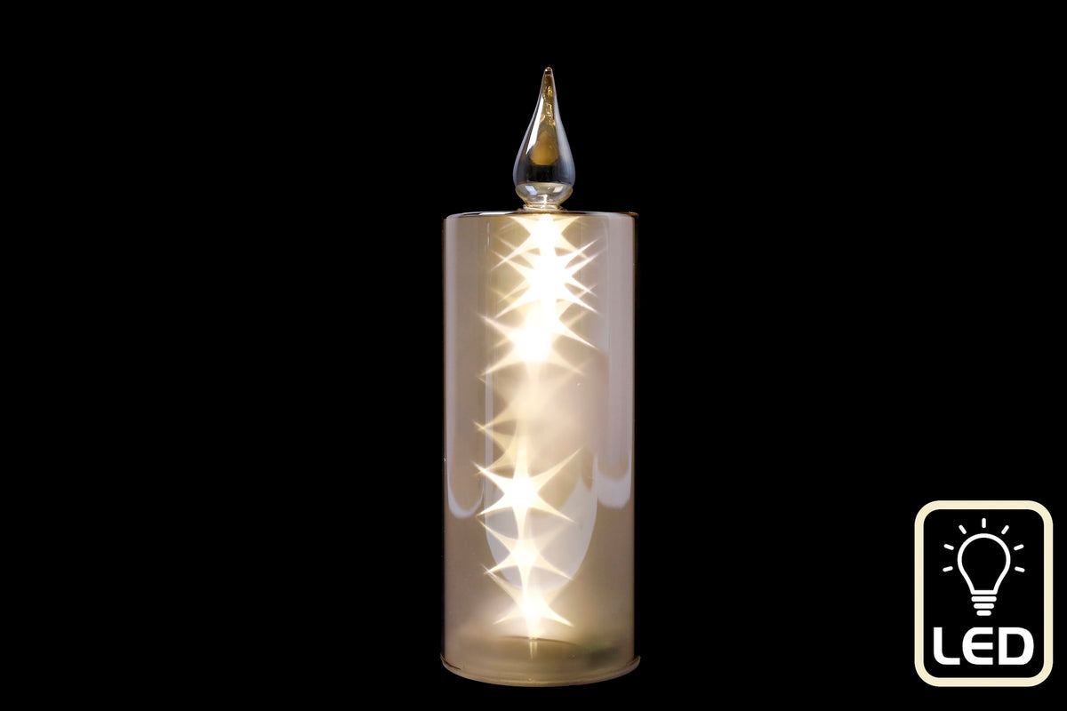 Amber Glass Holographic Effect Battery Operated LED Candle - 27cm ...