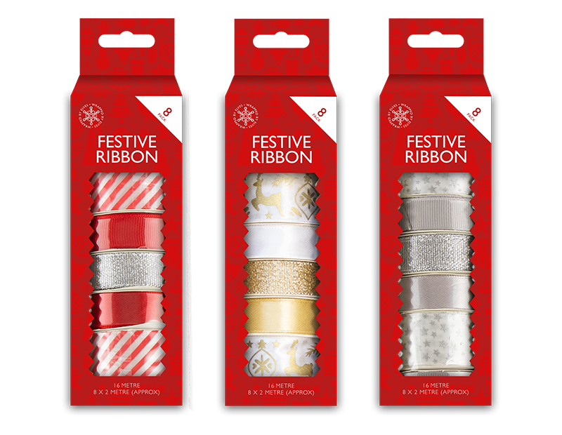 Festive Christmas Ribbon - Pack of 8 – Southwood Christmas Shop