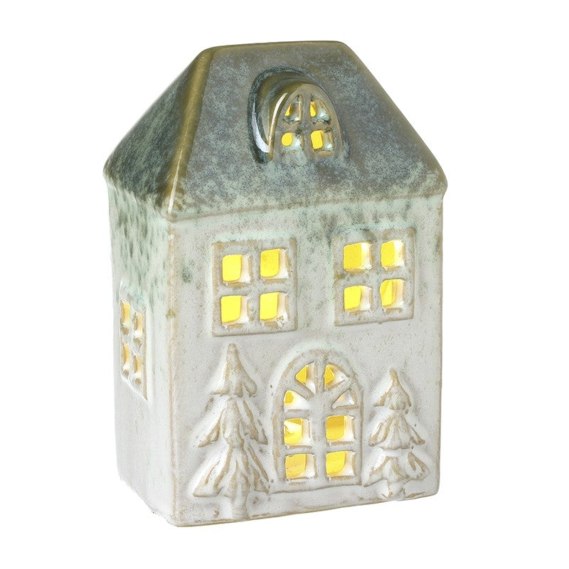 White & Green Ceramic House with LED Lights – Southwood Christmas Shop