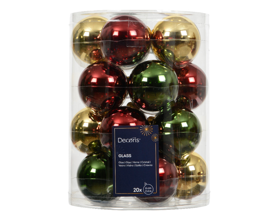 Assorted 6cm Traditional Green, Red & Gold Glass Bauble Mix - Tube of ...