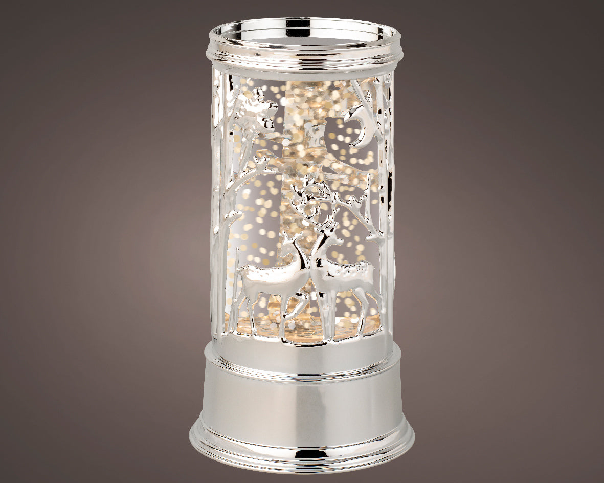 Silver Christmas Reindeer Scene LED Water Spinner with Warm White Ligh ...