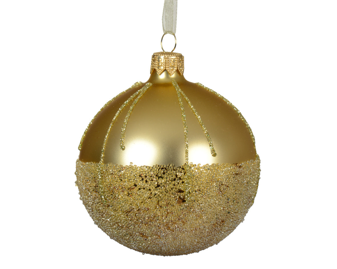 Gold Glass Matt Ballotine Bauble with Sparkle Lines - 8cm – Southwood ...
