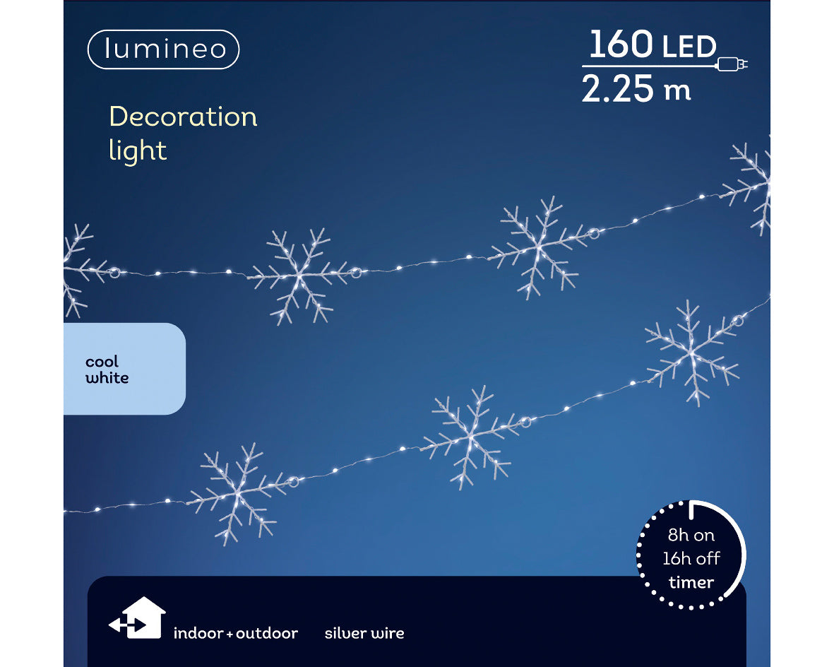 Cool White Micro LED Snowflake Lights with White Cable - 2.25m 160 LED ...