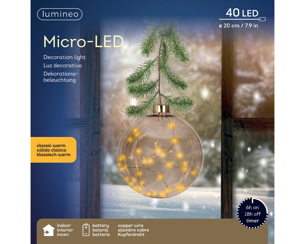 Micro LED Classic Warm Amber Glass Bauble with Garland Hanger - 20cm 4 ...