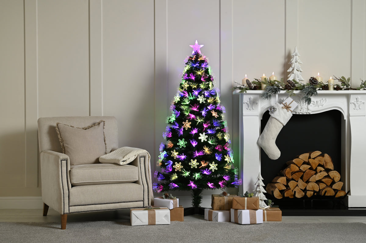 Festive Multicolour Snowflake Fibre Optic Christmas Tree LED ...