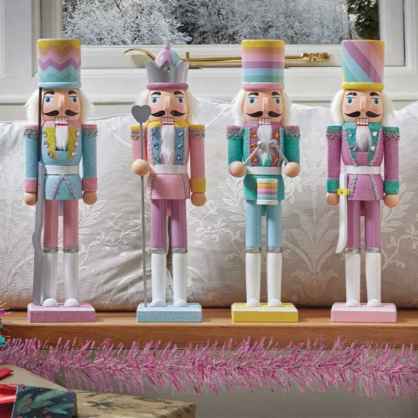 Three Kings Marshmallow Major Pastel Rainbow Wooden Nutcracker - 38cm ...