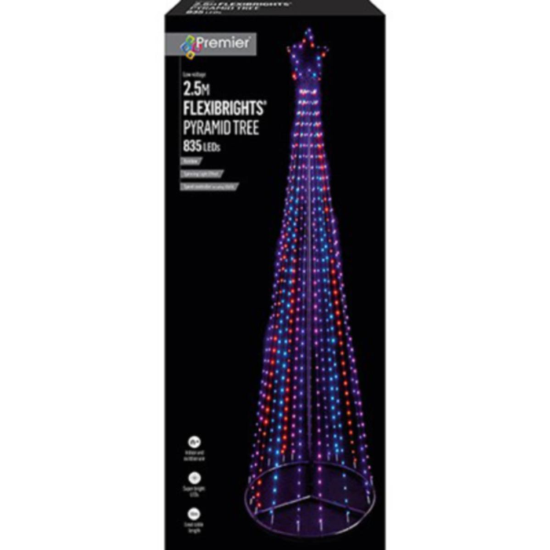 Premier 2.5m FlexiBright Rainbow LED Cone Pyramid Tree with Star Tree ...