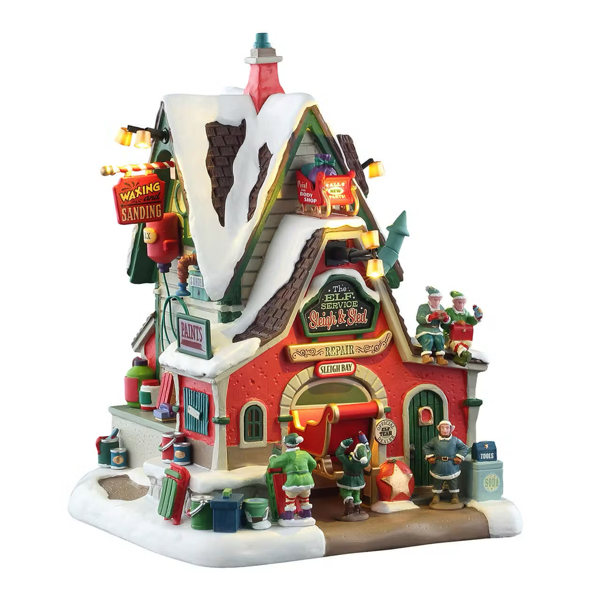 Lemax - The Elf Service Sleigh & Sled Repair - Light Up Christmas Vill ...