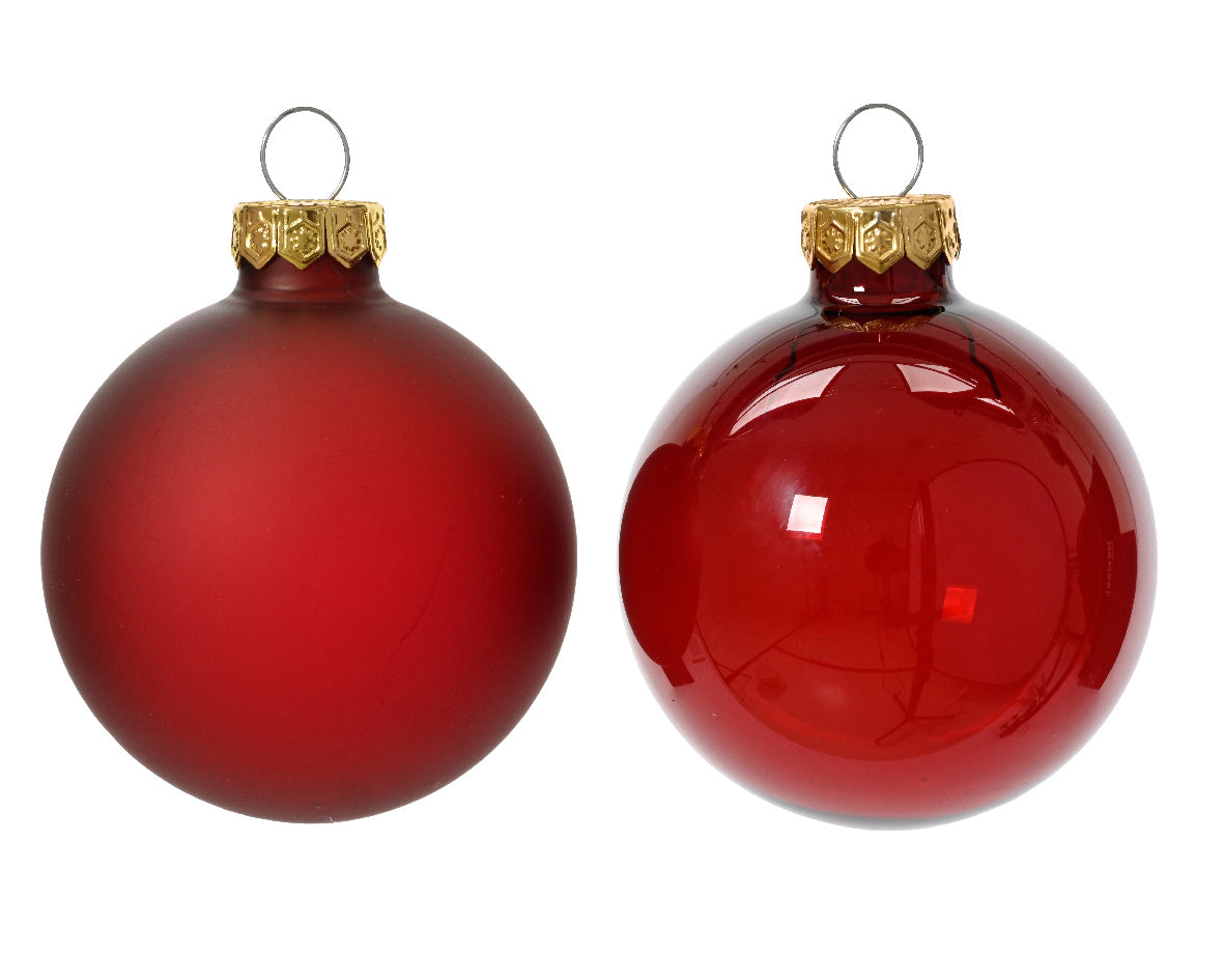 Oxblood Dark Red Transparent Glass Baubles Shiny & Matte 6cm - Box of ...