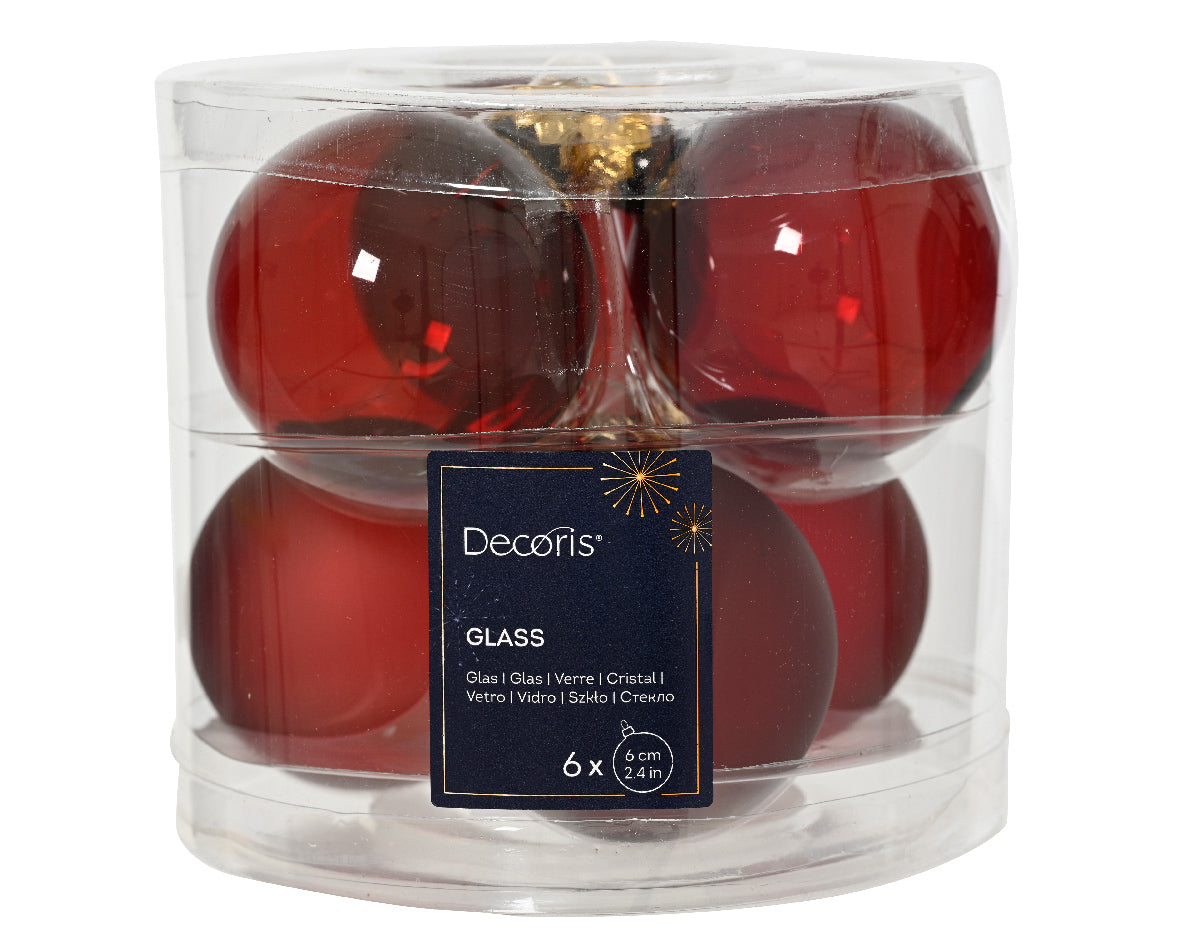 Oxblood Dark Red Transparent Glass Baubles Shiny & Matte 6cm - Box of ...