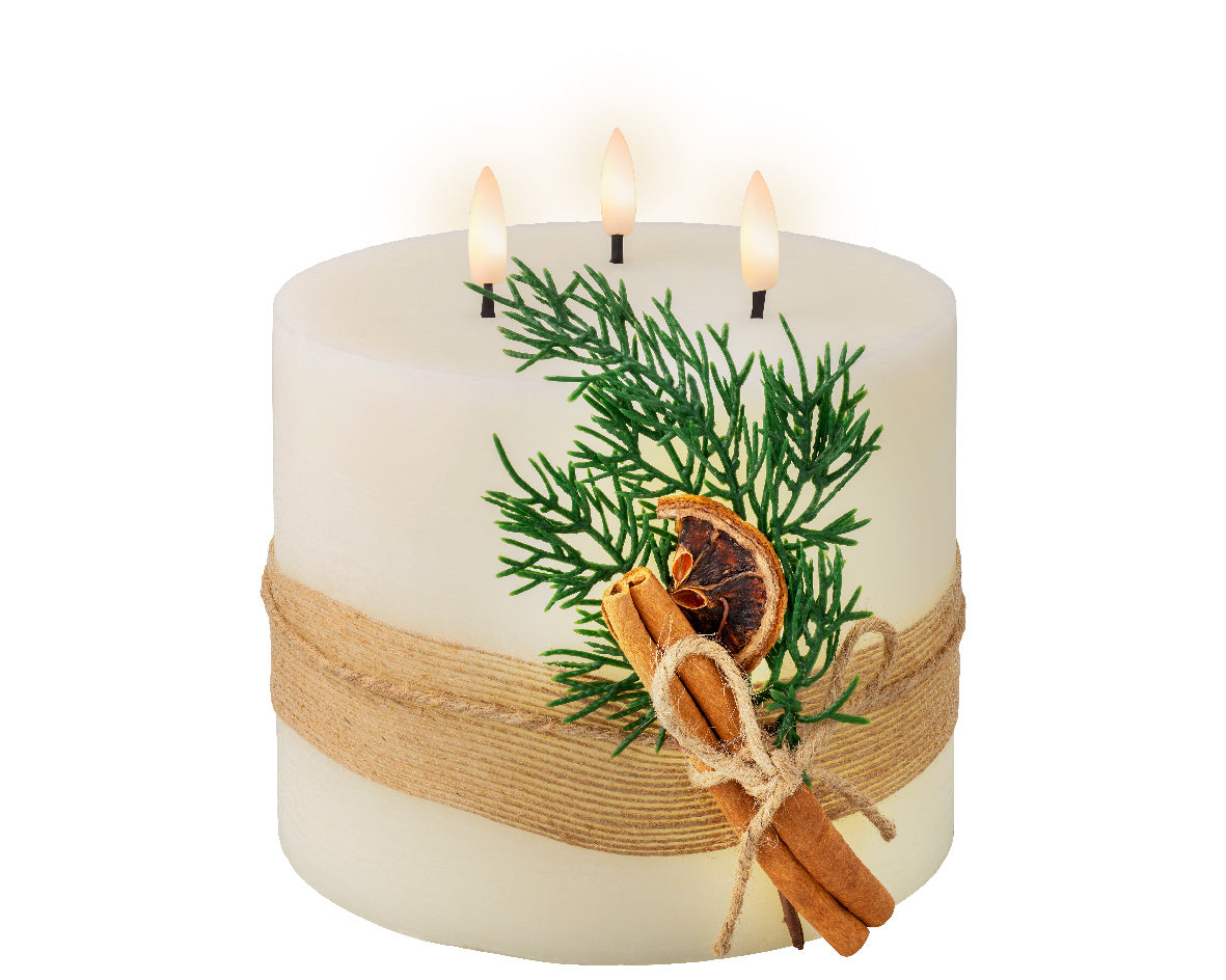 LED Cream Wax 3 Wick Candle with Ribbon and Leaf - 15cm – Southwood ...