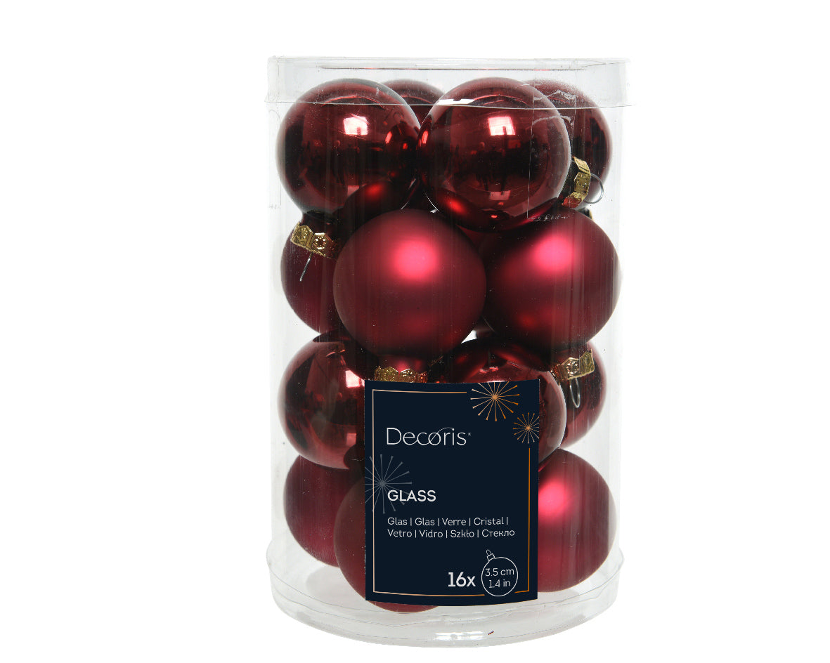 Oxblood Red Glass Baubles in Shiny & Matte Finish 3.5cm - Box of 16 ...