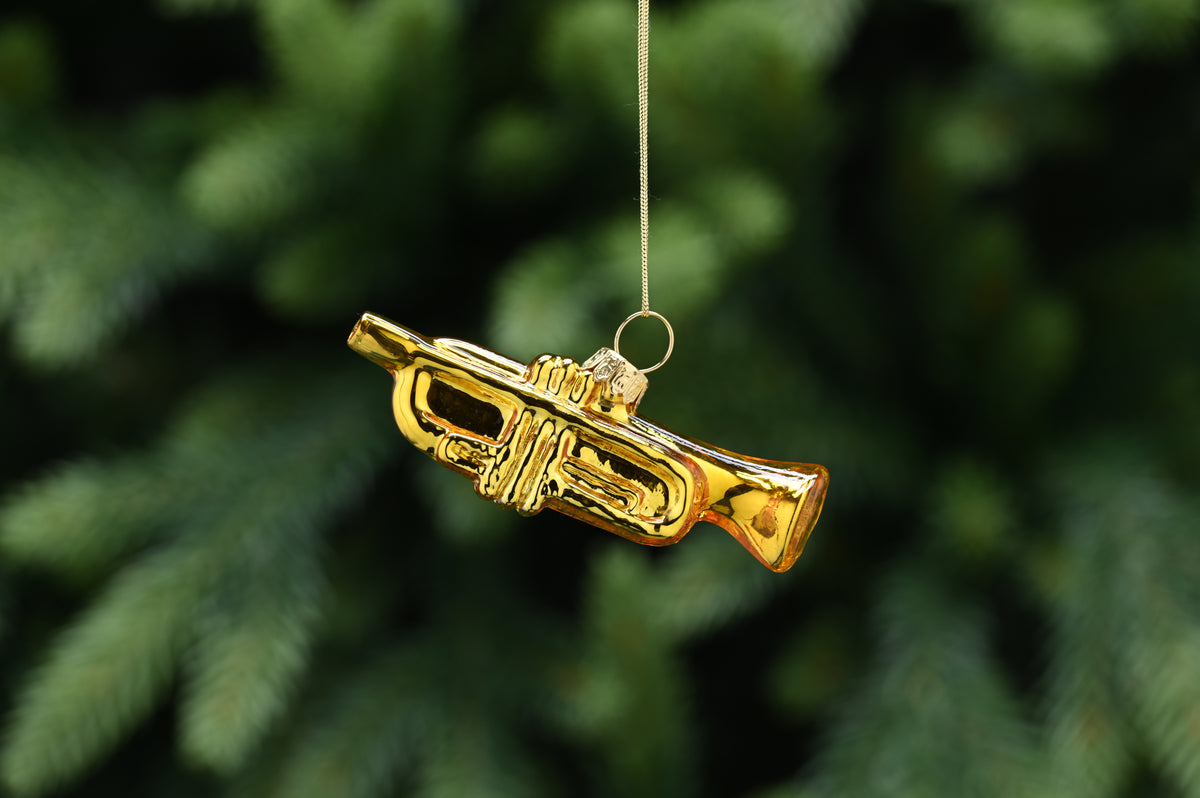 Hanging Classic Gold Glass Trumpet Christmas Tree Bauble – Southwood ...