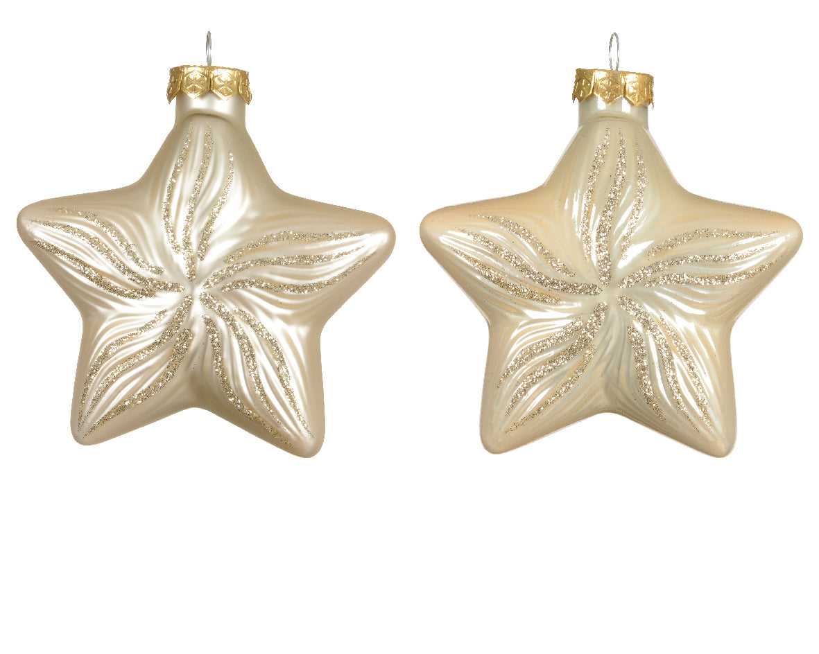 Pearl Glass Star Baubles with Matt & Shiny Finish - Pack of 2 ...