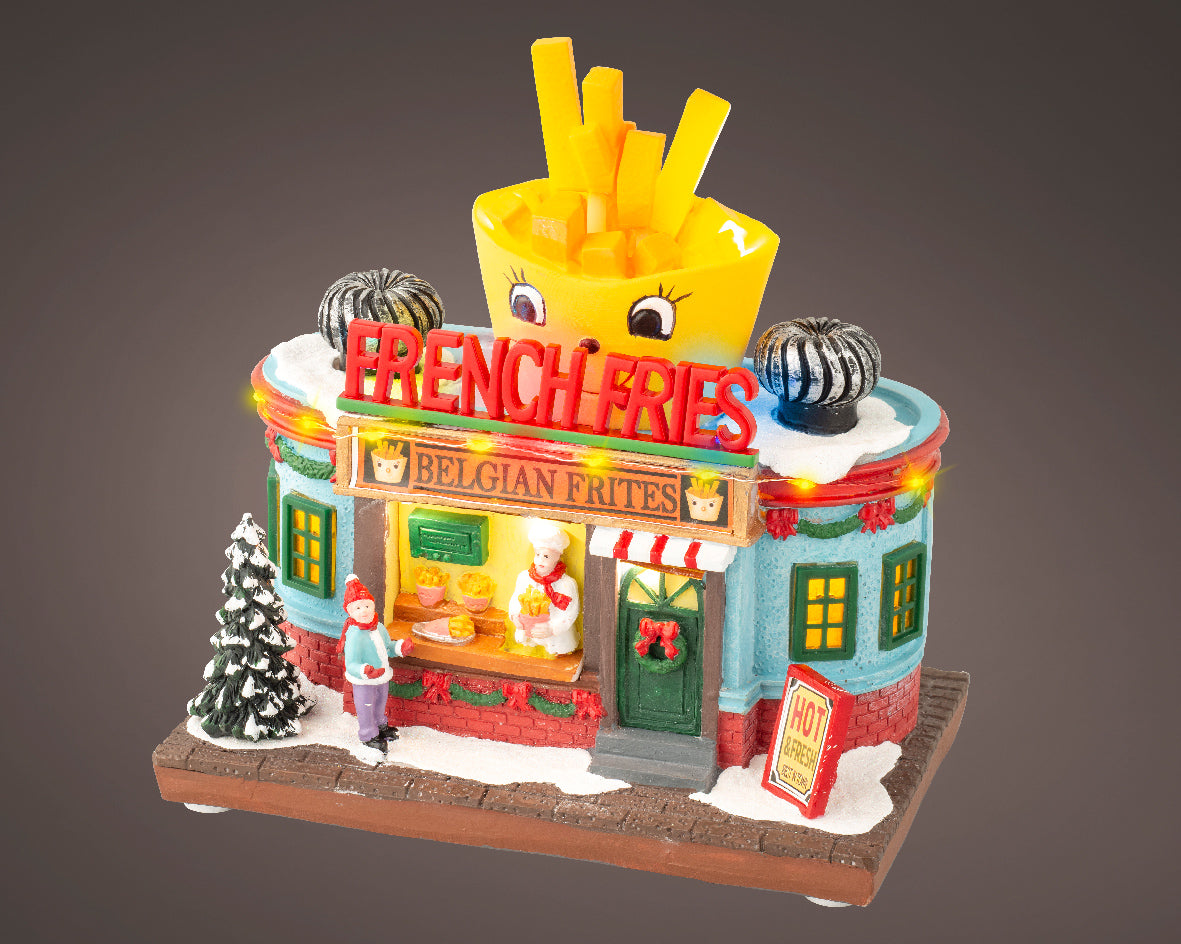 Lumineo Christmas Village French Fries Fast Food Restaurant with Light ...