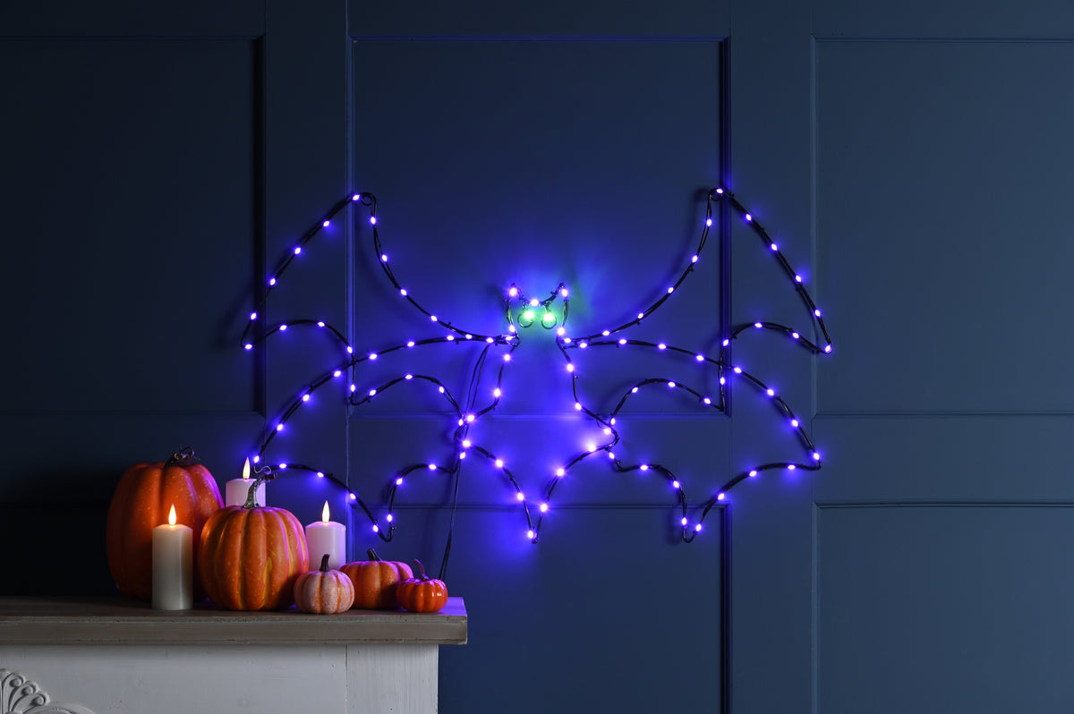 Halloween Purple Flying Bat Metal Frame Wall Decoration with 102 LEDs ...