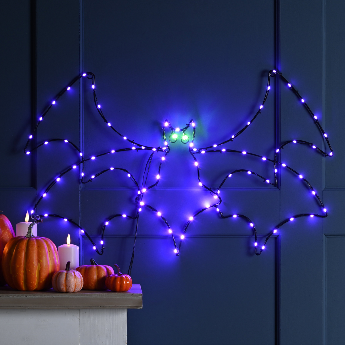 Halloween Purple Flying Bat Metal Frame Wall Decoration with 102 LEDs ...