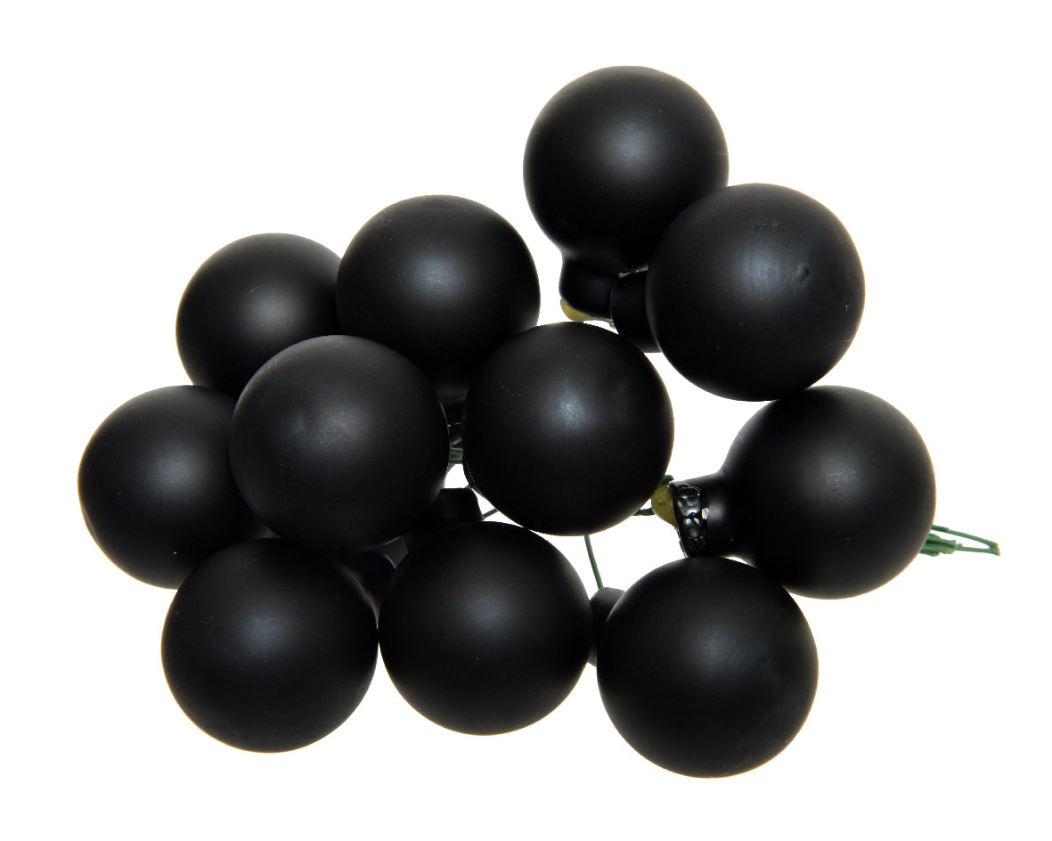 Black Mini Glass Baubles on a Wire - Bunch of 12 (2.5cm) - Matt Finish ...